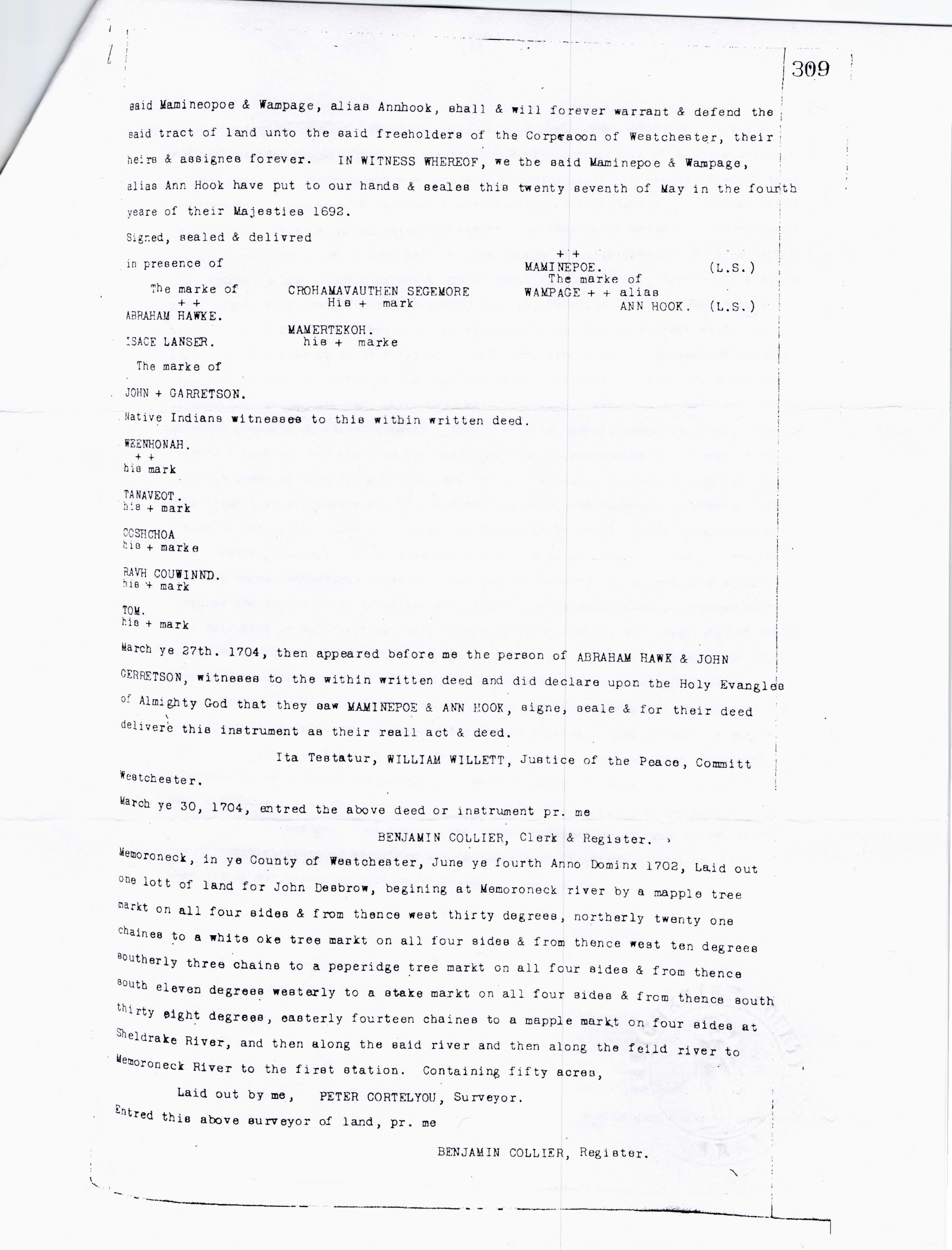 Document: 1692 Deed to the Town of Westchester - Certified Copy ...
